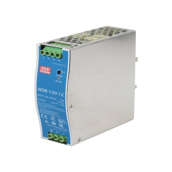 Antaira Power Supply, 90 to 264V AC/120 to 370V DC, 12V DC, 120W, 10A, DIN Rail NDR-120-12 | Zoro